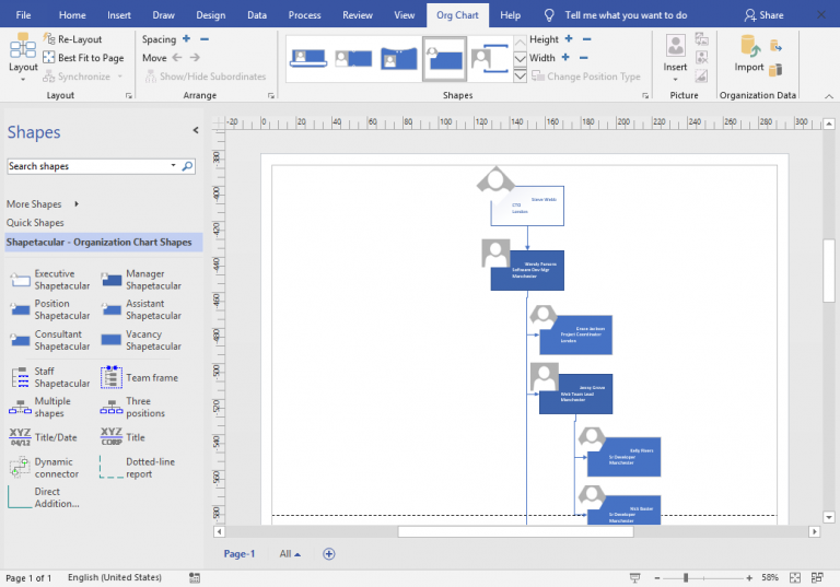 Using a simple organisational chart in Microsoft Visio - Pat Howe's Blog